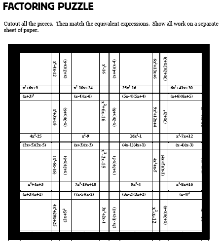 Factoring Puzzle | mrmillermath