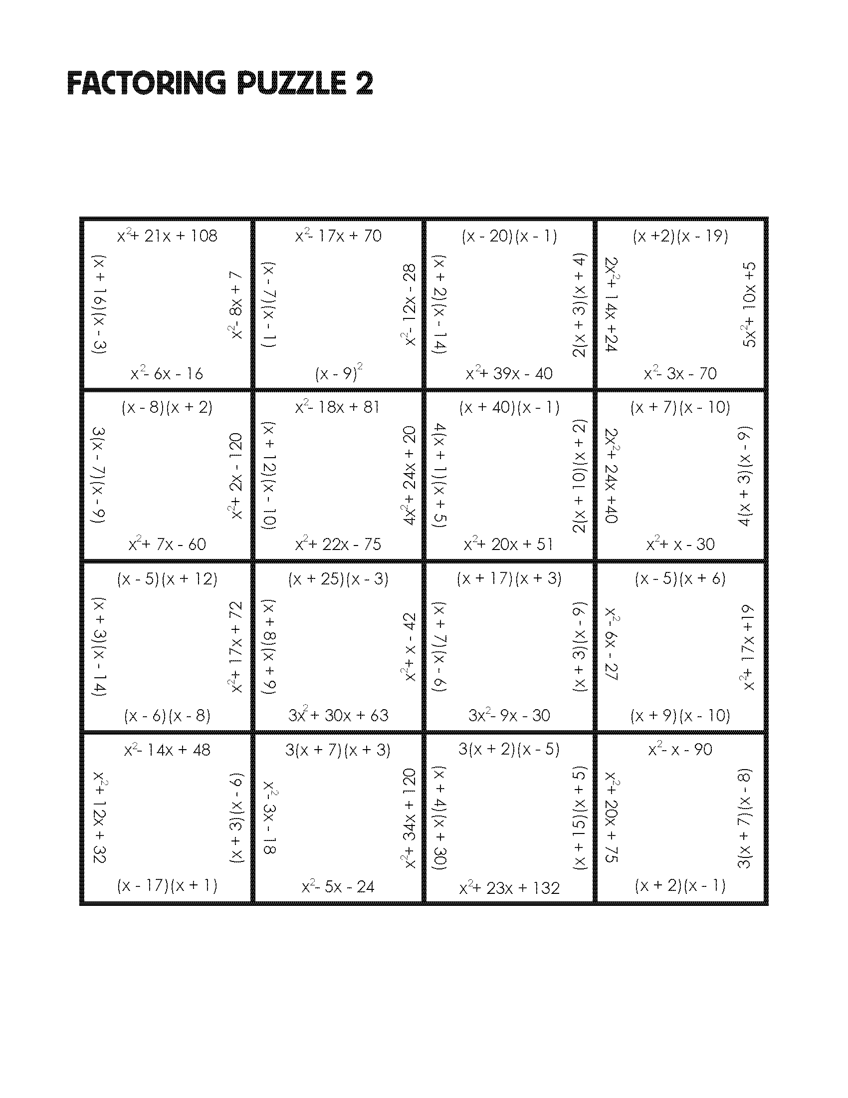 Factoring Puzzle Practice Version Mrmillermath Factoring Puzzle Practice Version Mrmillermath